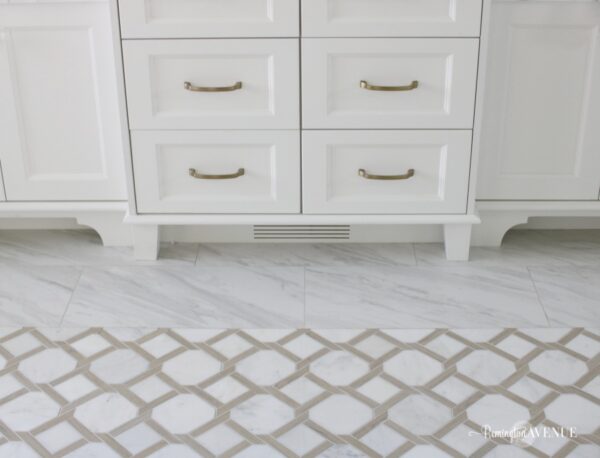 Marble master bathroom- wood lattice inlay - Remington Avenue